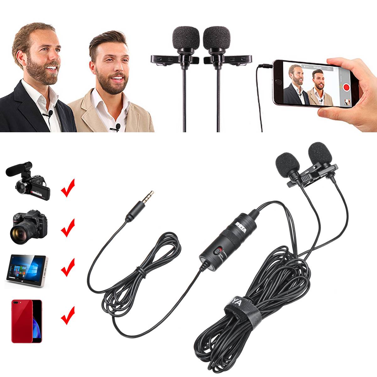 Boya BY-M1DM Dual Lavalier Microphone Omnidirectional Mic | Camera2u ...