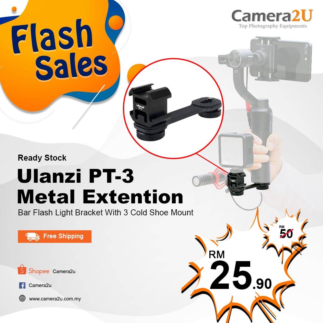 ULANZI PT-3 METAL EXTENTION BAR FLASH LIGHT BRACKET WITH 3 COLD SHOE ...
