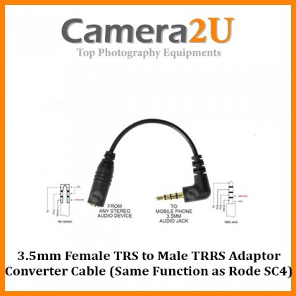 3.5mm Female TRS to Male TRRS Adaptor Converter Cable (Same Function as Rode SC4) | Camera2u ...