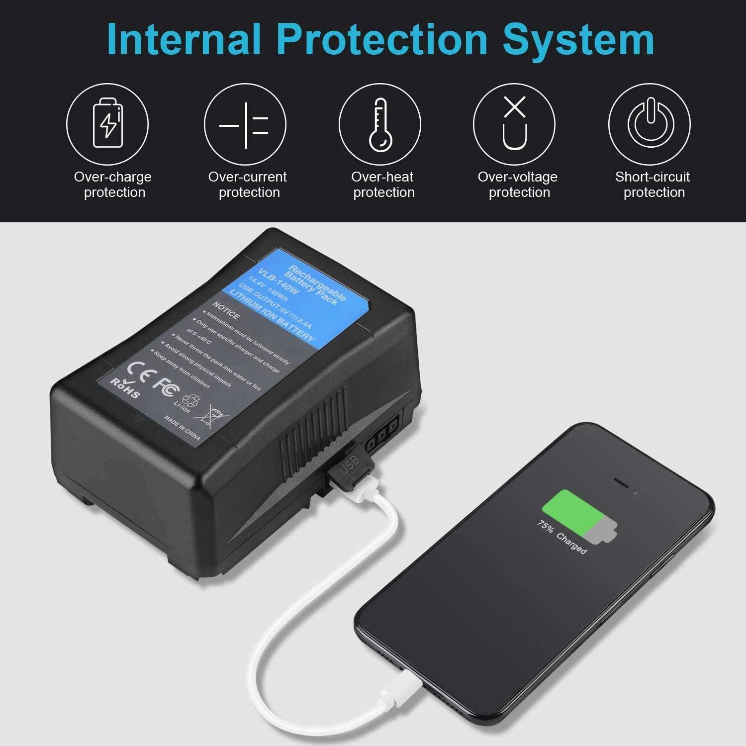 Kingma VLB-140W 140WH 10000MAH Rechargeable V-mount V-lock V Mount ...