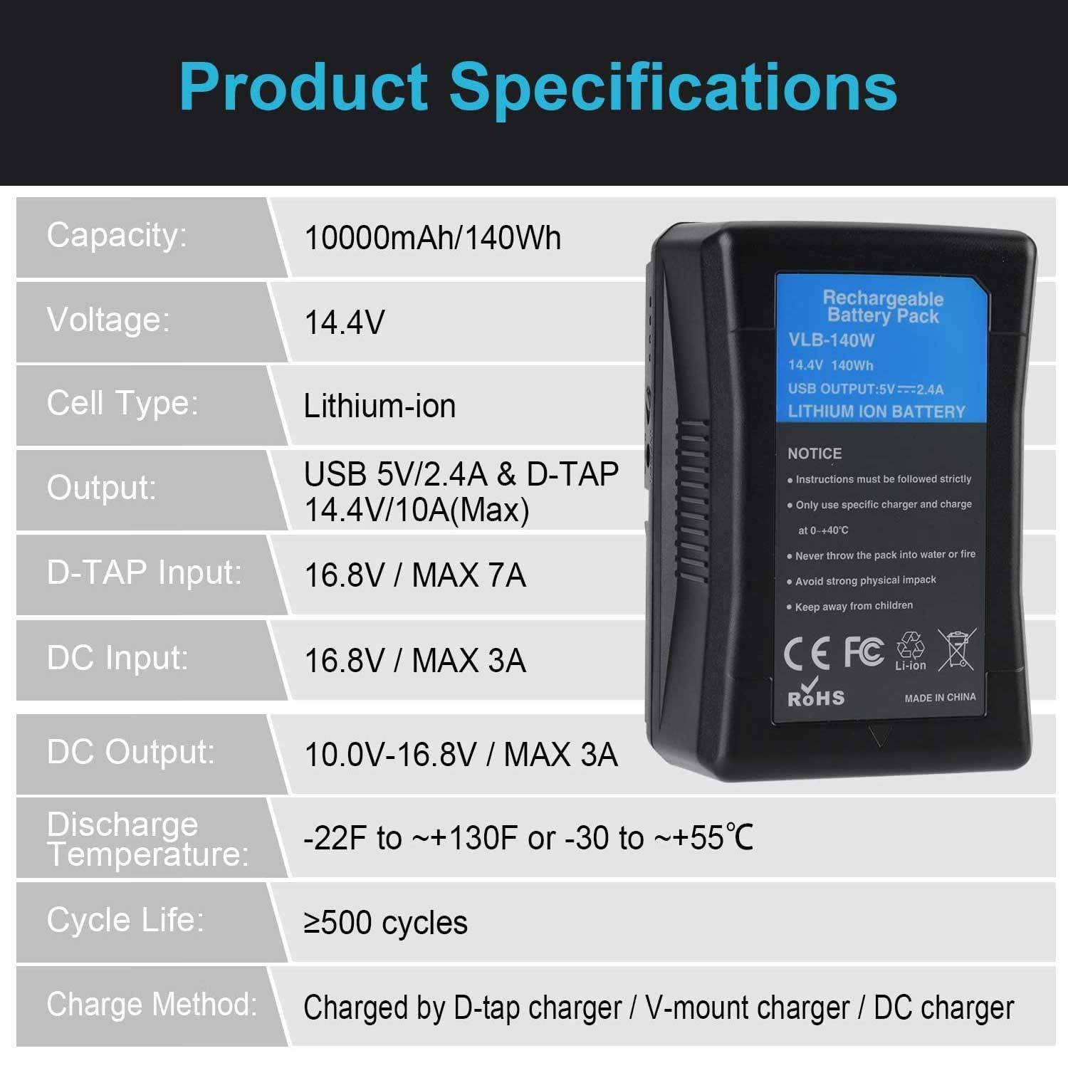 Kingma VLB-140W 140WH 10000MAH Rechargeable V-mount V-lock V Mount ...
