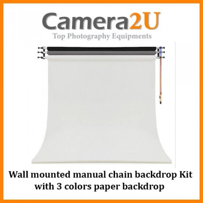 Wall mounted manual chain backdrop kit with 3 colors paper backdrop ...