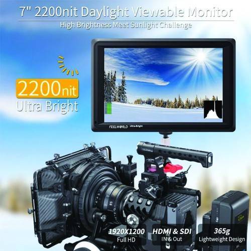 Feelworld FW279S 7 Inch Ultra Bright 2200NIT Daylight Viewable DSLR Camera Field Monitor SDI 4k ...