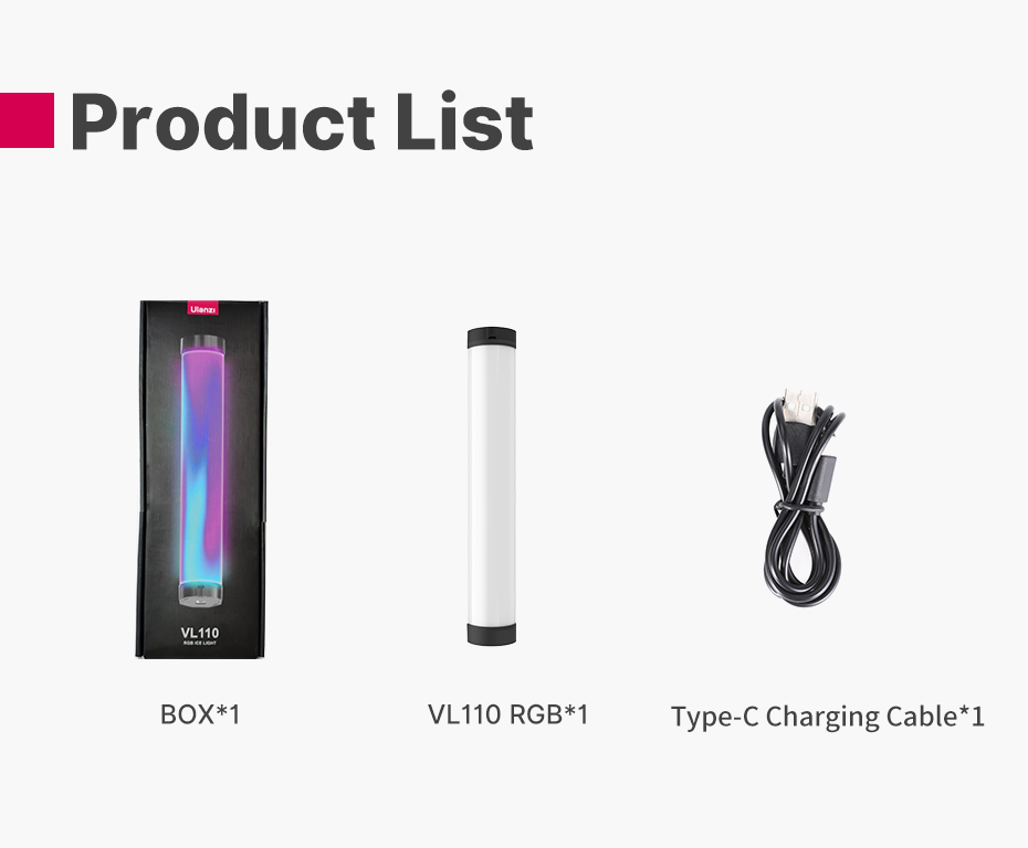 Ulanzi VL110 Magnetic RGB Tube Light 24CM Handheld Light Wand Portable ...