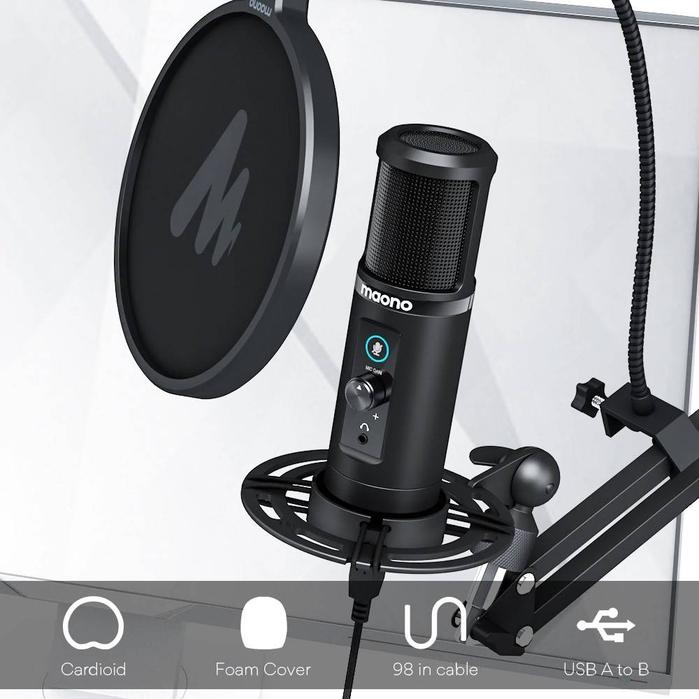 Maono AU-PM422 USB Microphone with Mute and Monitor Jack for Live ...