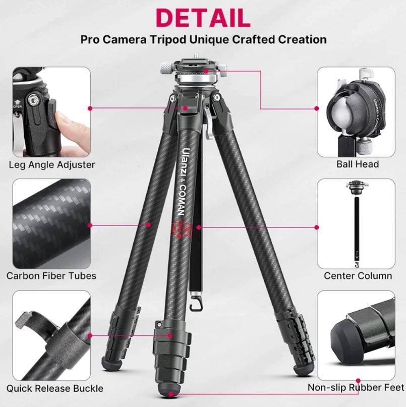 Ulanzi Coman Zero X Y Lightweight Carbon Travel Tripod Monopod with ...