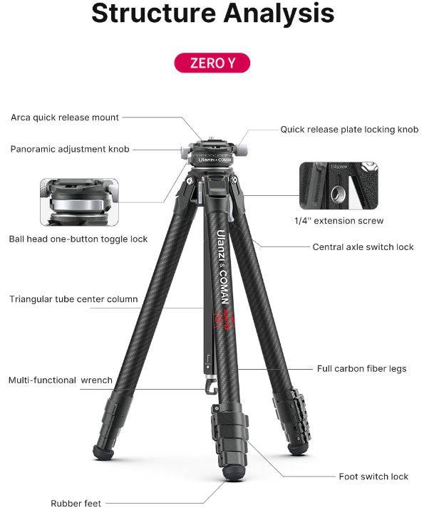 Ulanzi Coman Zero X Y Lightweight Carbon Travel Tripod Monopod with ...