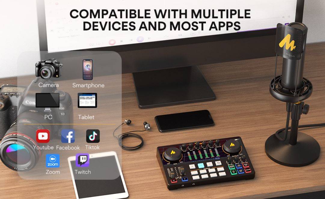 Maono AME2 AME2A Professional Sound Card Condenser Microphone Set Maonocaster Studio Audio ...