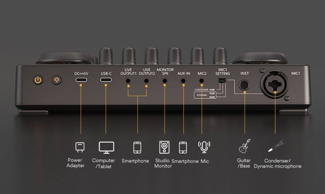 Maono AME2 AME2A Professional Sound Card Condenser Microphone Set Maonocaster Studio Audio ...