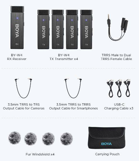 Boya BY-W4 Ultracompact 2.4GHz Four-Channel Wireless Clip-On Microphone ...
