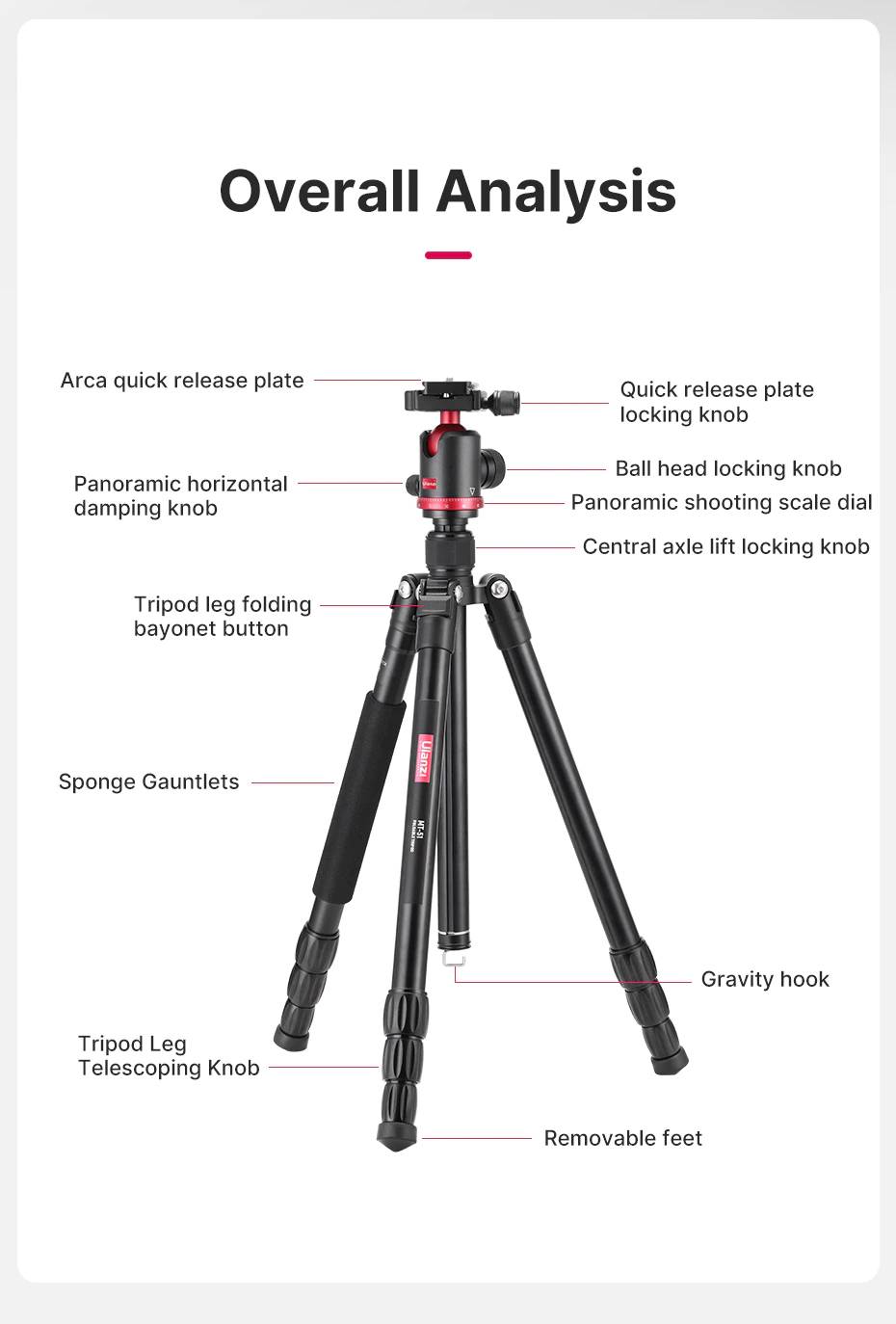 Ulanzi MT-51 Metal DSLR Camera Tripod Multifunctional Portable Foldable ...