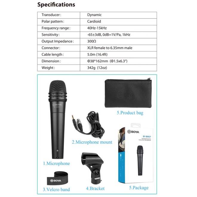 Boya BY-BM57 / BY-BM58 Cardioid Dynamic Handheld Instrument Vocal ...