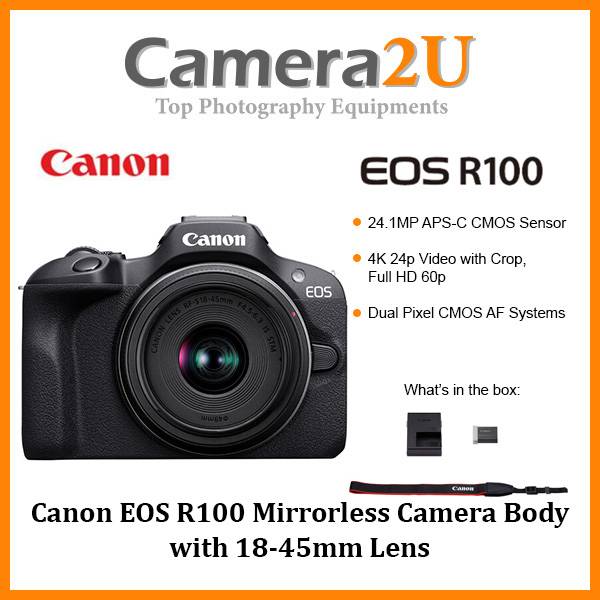 Canon EOS R100 Mirrorless Camera Body with 18-45mm Lens | Camera2u ...
