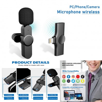 Foto 2in1 Wireless Microphone Recording Smart Noise Cancelling Mini ...