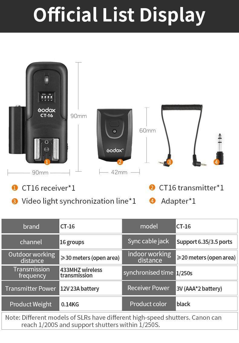 Godox CT-16 Wireless Radio Flash Trigger Receiver Kit Universal ...