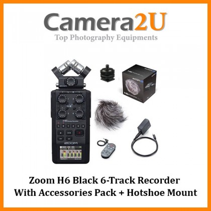 Zoom H6 Black 6-Track Recorder With Accessories Pack + Hotshoe Mount ...
