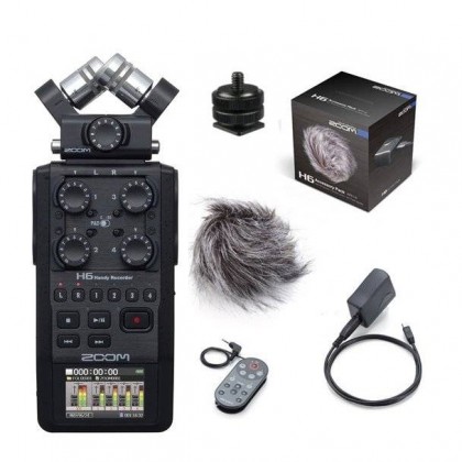Zoom H6 Black 6-Track Recorder With Accessories Pack + Hotshoe Mount ...