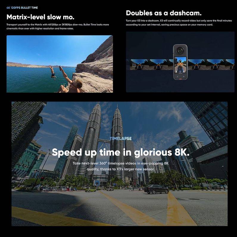 Insta360 ONE X3 5.7K Video 72MP 360° Pocket Camera Action Cam Only ...