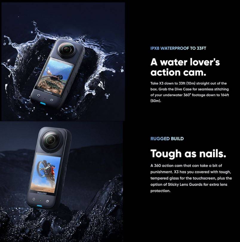 Insta360 ONE X3 5.7K Video 72MP 360° Pocket Camera Action Cam Only ...