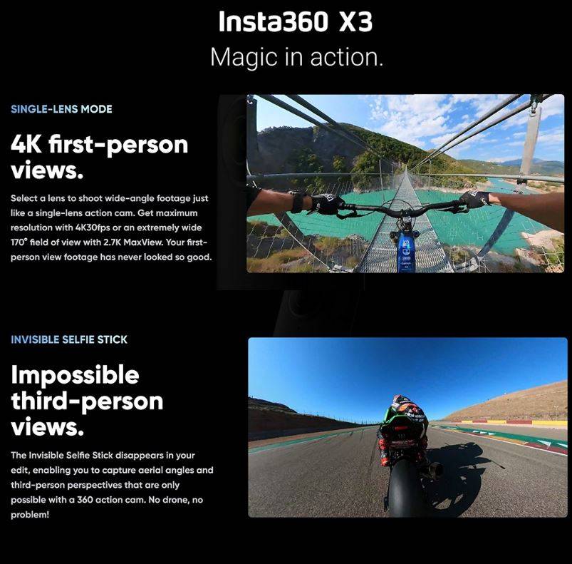 Insta360 ONE X3 5.7K Video 72MP 360° Pocket Camera Action Cam Only ...