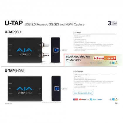 AJA U-TAP-SDI / U-TAP-HDMI USB 3.0 Powered Capture Appliance | Camera2u ...