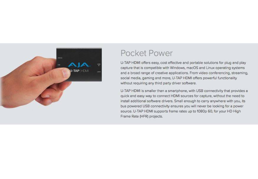 AJA U-TAP-SDI / U-TAP-HDMI USB 3.0 Powered Capture Appliance | Camera2u ...