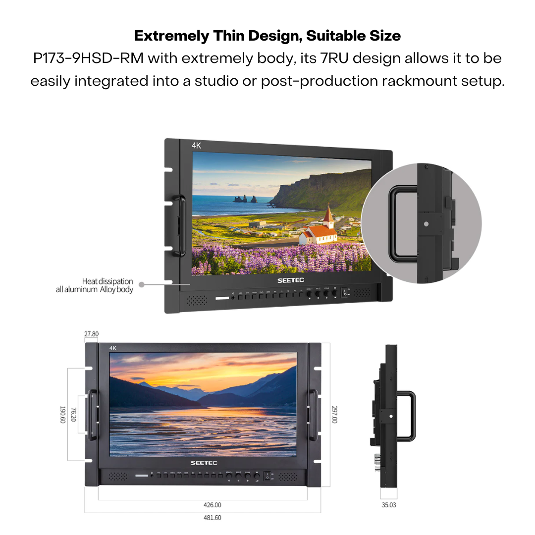FEELWORLD SEETEC P173-9HSD-RM 17.3 Inch 1920x1080 Rackmount Broadcast ...
