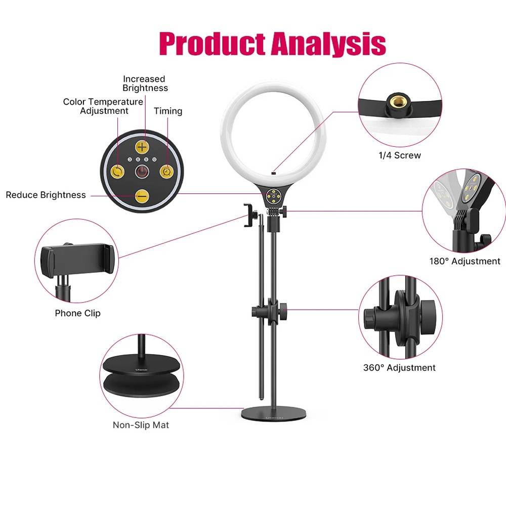 Ulanzi T1 Desktop Overhead Shooting Bracket Ring Light Set with Monopod ...