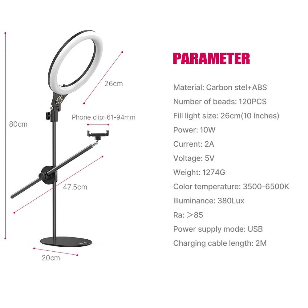 Ulanzi T1 Desktop Overhead Shooting Bracket Ring Light Set with Monopod ...