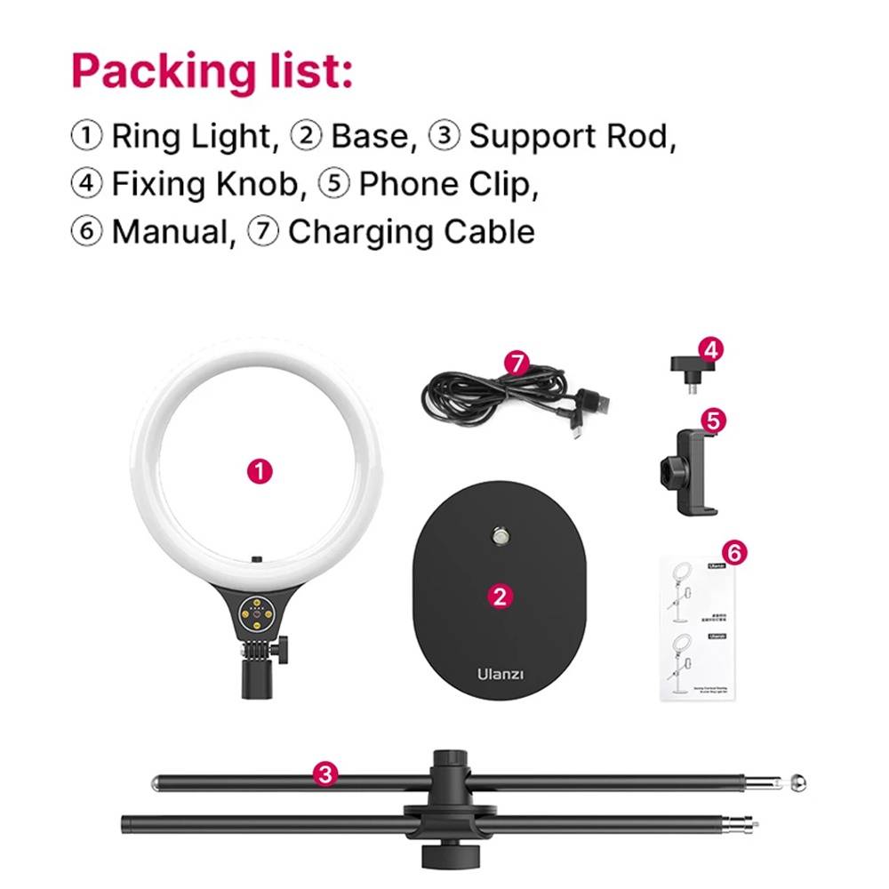 Ulanzi T1 Desktop Overhead Shooting Bracket Ring Light Set with Monopod ...