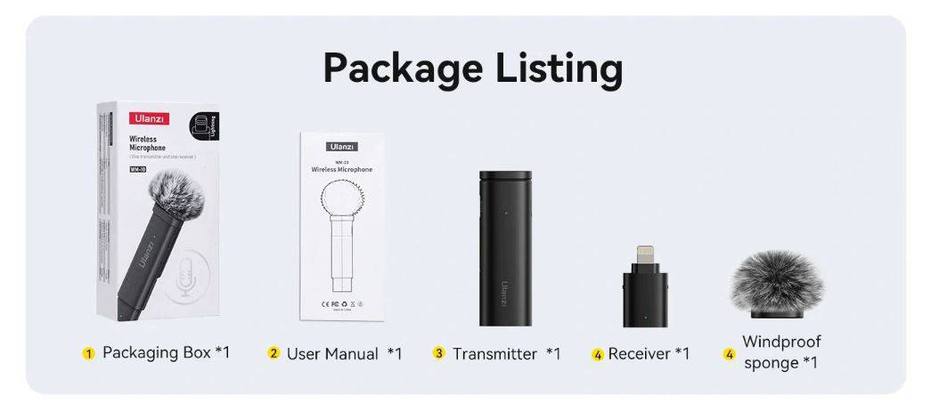 Ulanzi WM-10 Wireless Clip-on Microphone for Smartphone or Tablet For Type C / Lightning ...