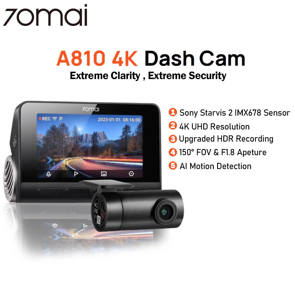 70mai A810 Ultra HD 4K Dash Cam Built-in GPS ADAS 150°FOV Motion Detection Car DVR Support Rear ...