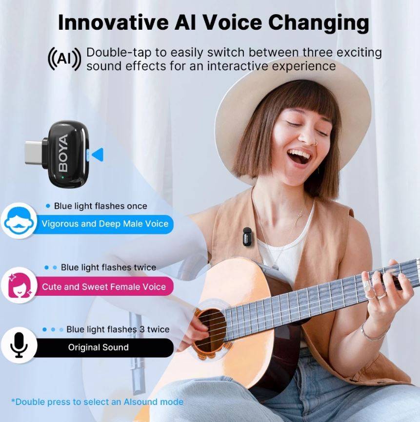 BOYAmini Fingertip Wireless Microphone AI Noise Cancelling Lapel ...