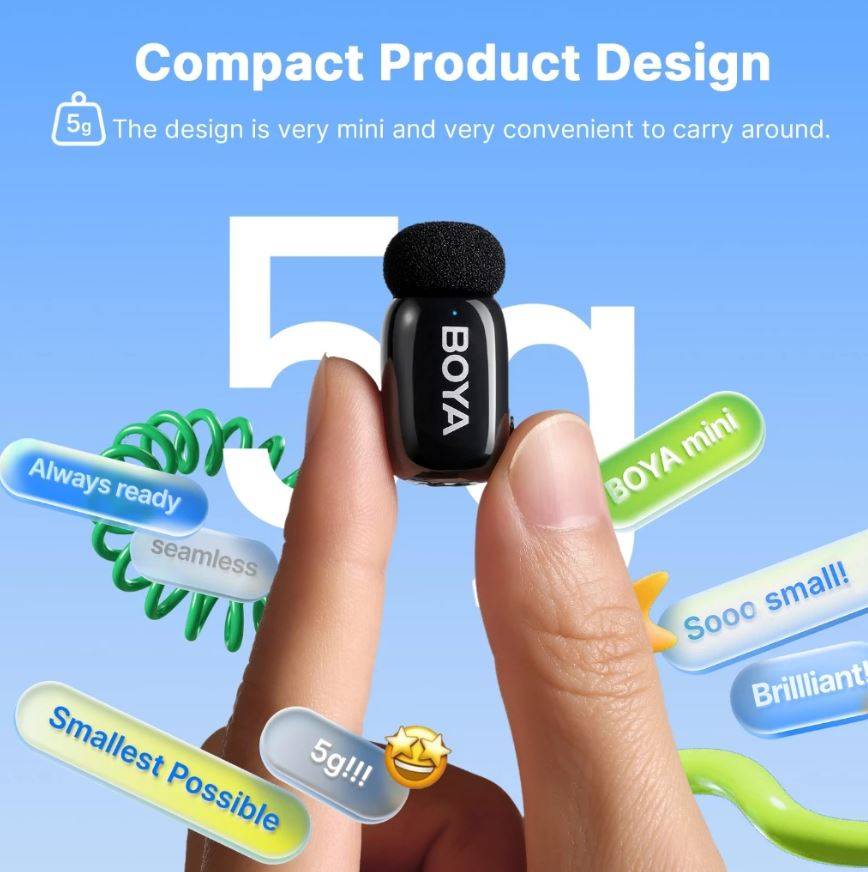 BOYAmini Fingertip Wireless Microphone AI Noise Cancelling Lapel ...