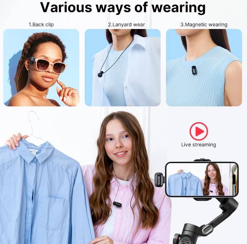 BOYAmini Fingertip Wireless Microphone AI Noise Cancelling Lapel ...
