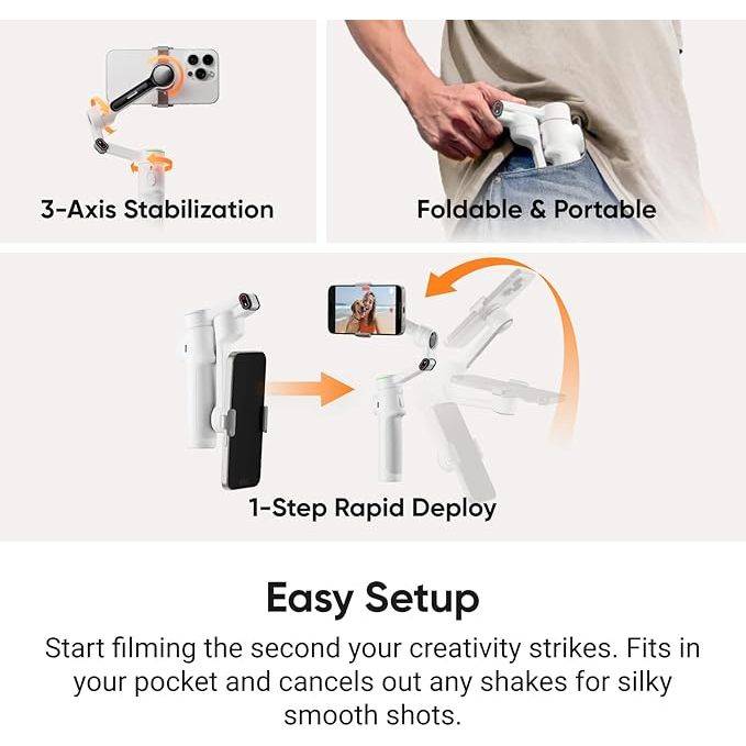 Insta360 Flow 2 Pro - The AI Tracking Smartphone Gimbal Stabilizer Built-in Selfie Stick Tripod ...