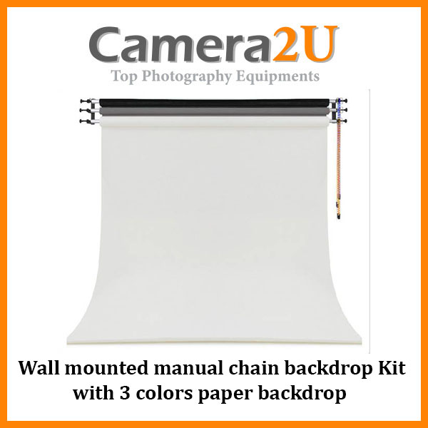 Wall mounted manual chain backdrop kit with 3 colors paper backdrop ...