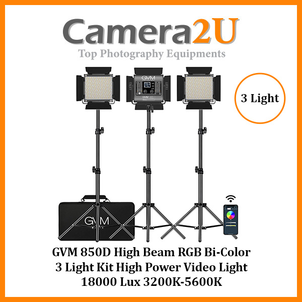 GVM 850D High Beam RGB Bi-Color 3 Light Kit High Power Video Light ...