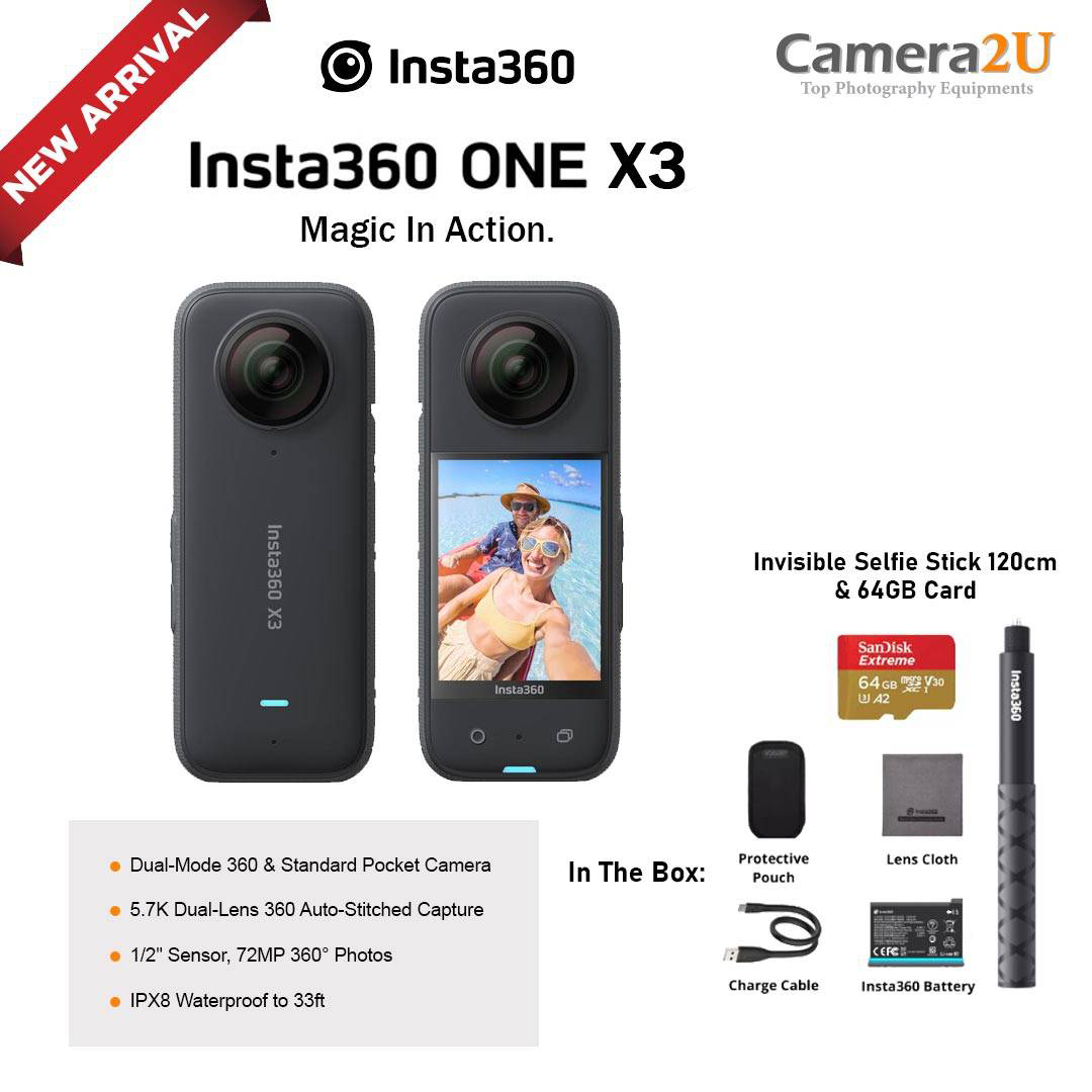 Insta360 ONE X3 5.7K Video 72MP 360° Pocket Camera Action Cam ...