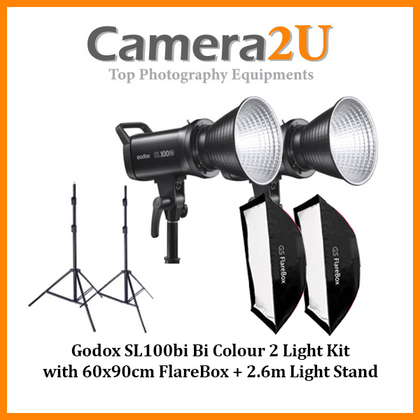 Godox SL100bi Bi Colour 2 Light Kit with 60x90cm FlareBox + 2.6m Light ...