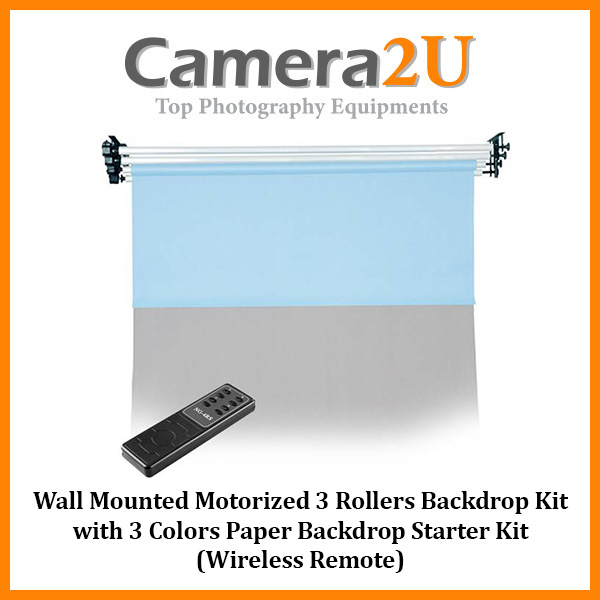 Wall Mounted Motorized 3 Rollers Backdrop Kit with 3 Colors Paper ...