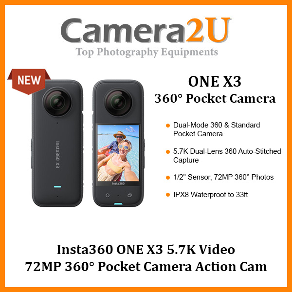 Insta360 ONE X3 5.7K Video 72MP 360° Pocket Camera Action Cam Only ...
